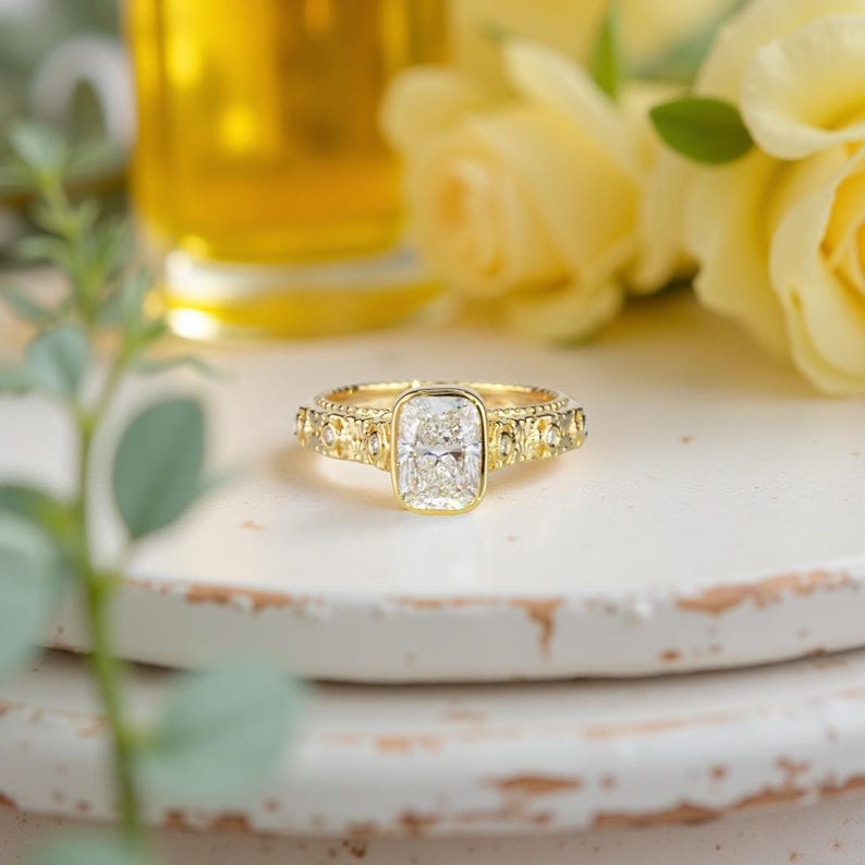 The Michelle | Cushion Cut Lab Grown Diamond Bezel Engagement Ring ...