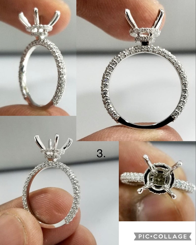 Lab Grown Diamond Semi Mount Engagement Rings: Pave Halo, 10k/14k/18k ...
