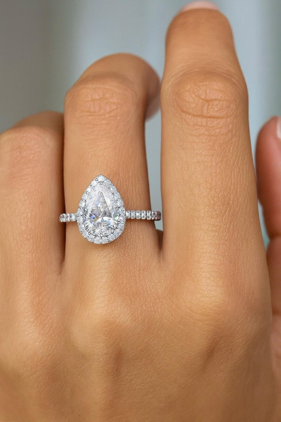 The Aria | Pear Cut Lab Grown Diamond Halo Engagement Ring: Fishtail ...