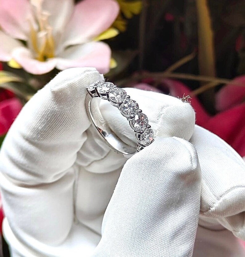 7 Stone Half Eternity Ring 2.80ctw Round Lab Grown Diamond Wedding Band ...