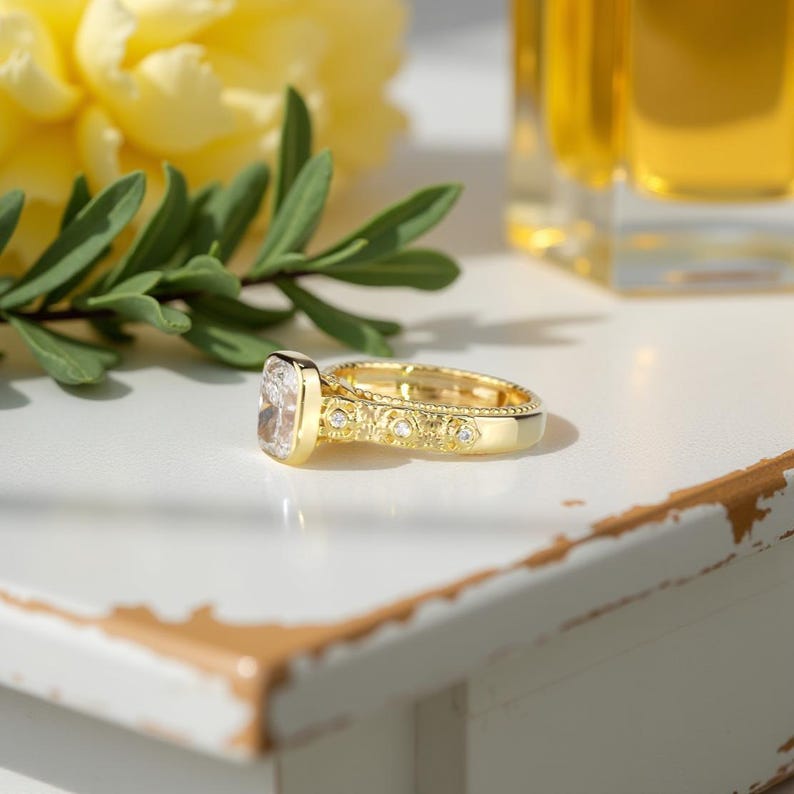 The Michelle | Cushion Cut Lab Grown Diamond Bezel Engagement Ring ...