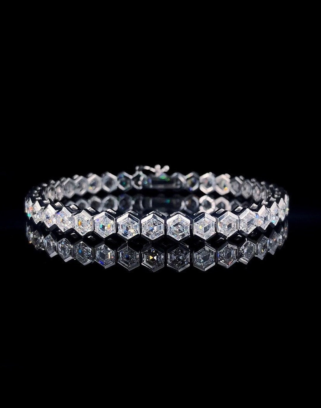 13ctw. Hexagon Shape Bezel Set Lab Grown Diamond Bracelet for Men/women ...