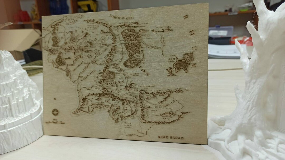 Lotr Middle-earth Wooden Map Lord of the Rings Laser Engraved Map in ...