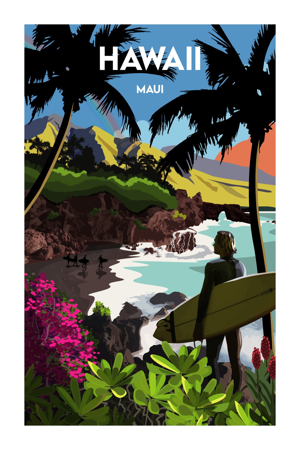 My Hawaii Maui Travel Poster surfer Hawaii Maui Print - Etsy