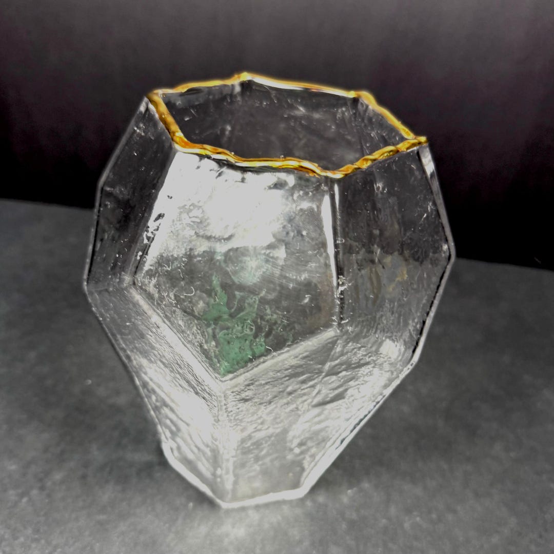 Vintage Mondex Glass Vase: Polyhedron Art Glass With Gold Rim - Etsy