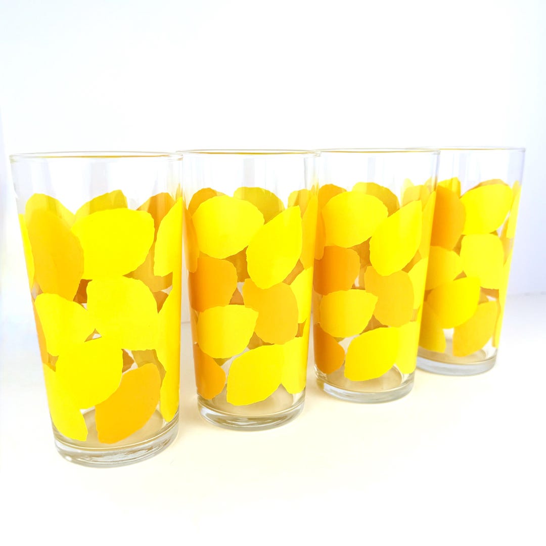 Vintage Set of 4 Libbey Yellow and Gold Lemon Large Tumblers. Mid ...