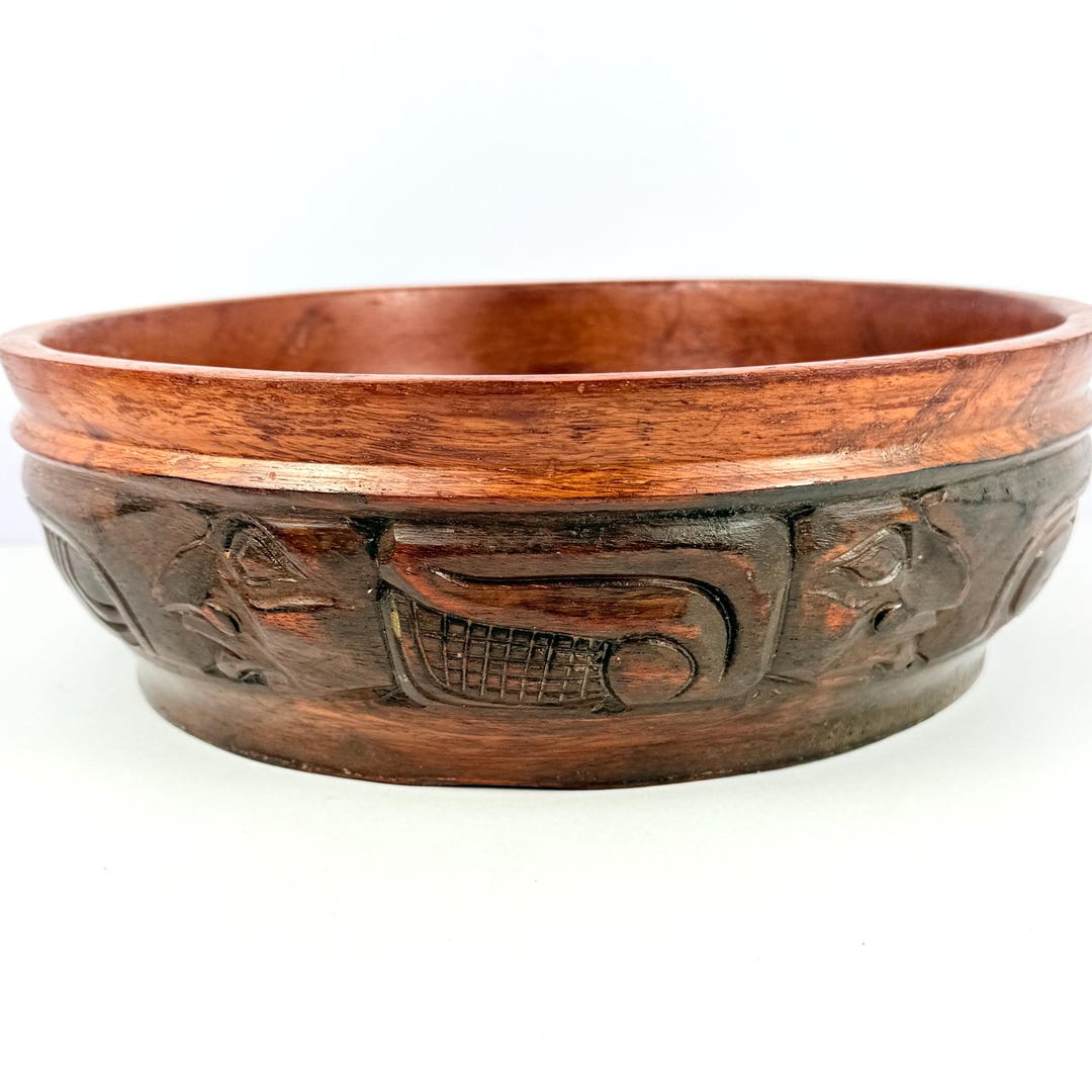 Vintage Lard Hand Carved Wooded Bowl Tribal Aztec Southwestern Made ...