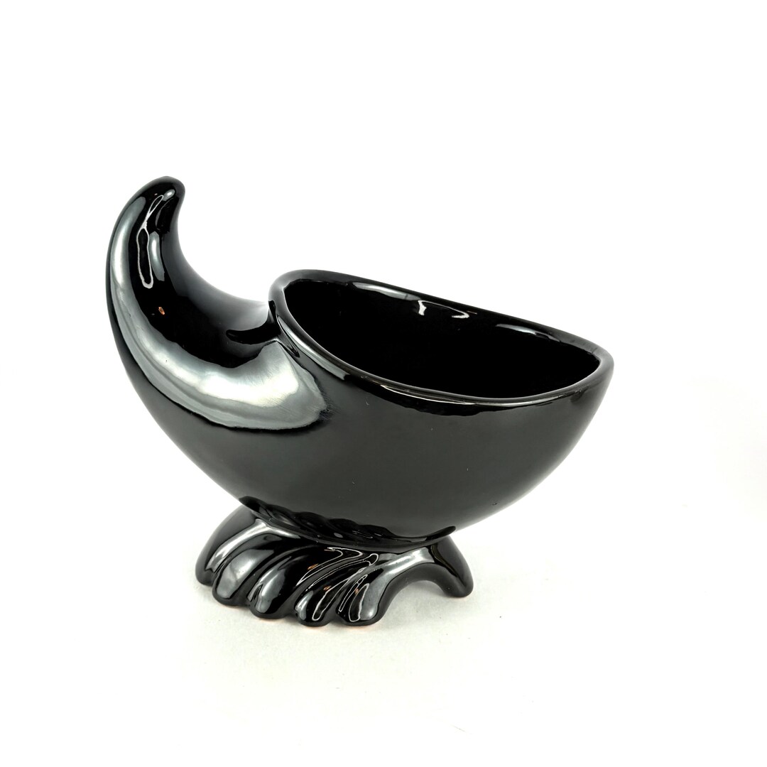 Vintage Frankoma Cornucopia Vase: Red Clay Black Gloss Centerpiece ...