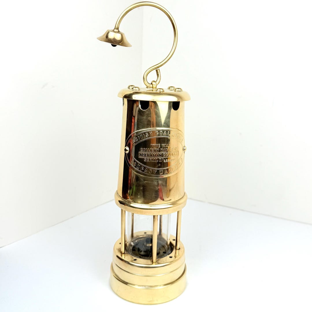 Vintage Brass Welsh Miners Safety Coal Miner Lamp Made in Wales 9” 11.5 ...