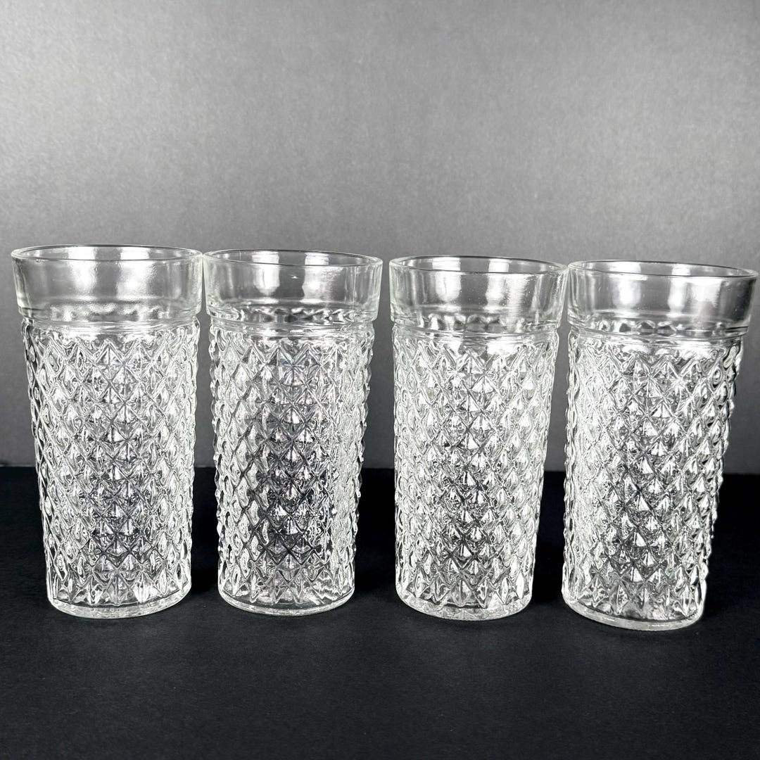 4 Vintage Quilted Diamond Glass 6" Jelly Jar Glasses Tumblers Anchor ...