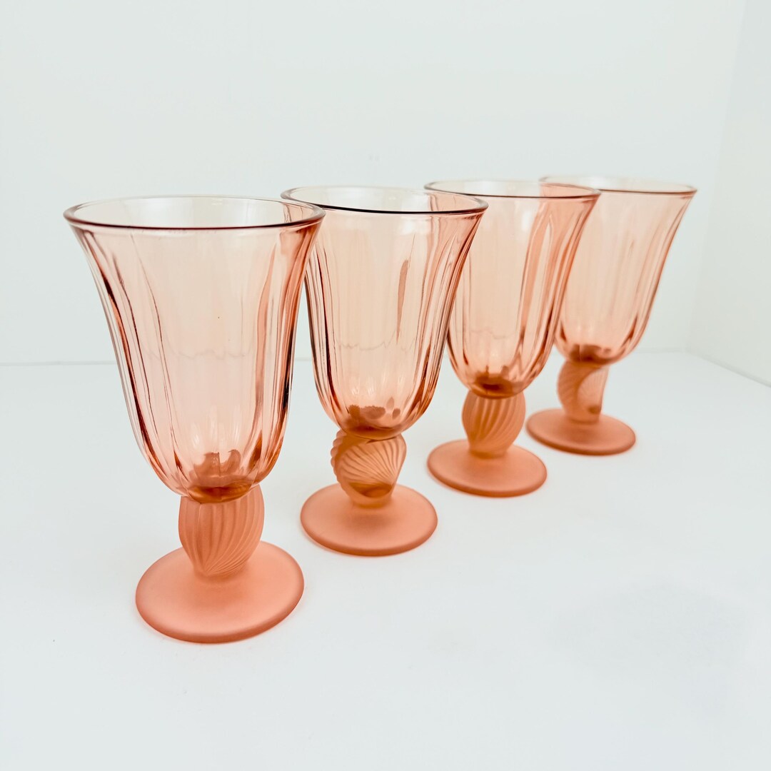 Vintage Fostoria Captiva Wine Goblets Peachy Pink Shell Stemmed Goblets ...