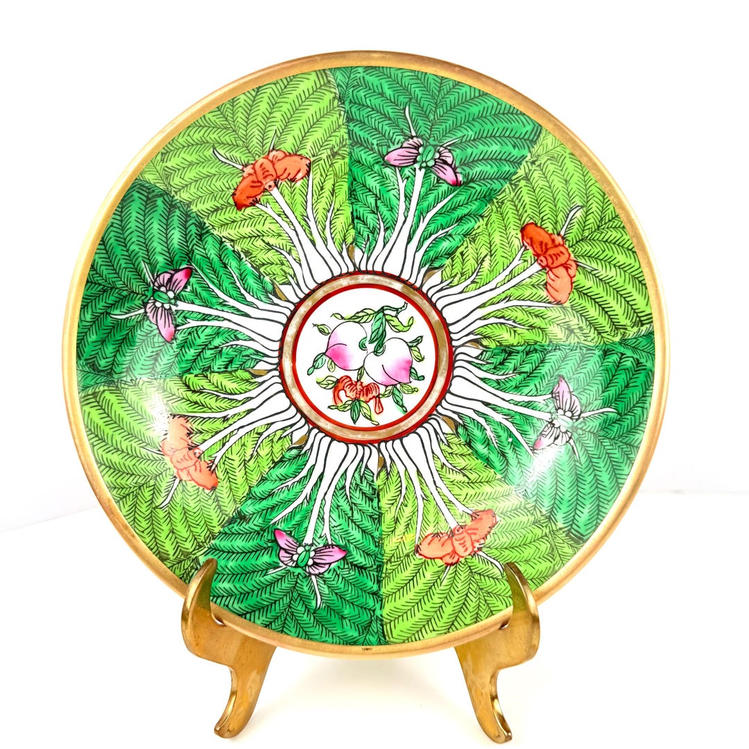Vintage Pak Choy Porcelain Shallow Bowl Encased Brass Japanese ...