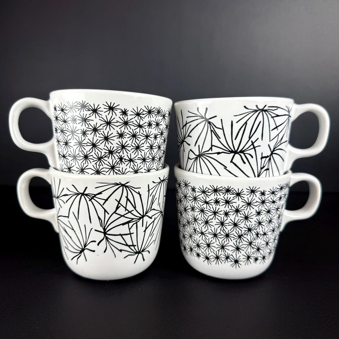 Vintage IKEA Maria Vinka Mugs - Set of 4 Abstract Starburst Ceramic ...