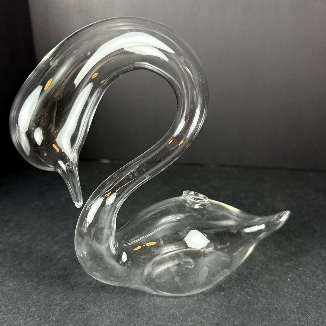 Vintage Hand Blown Artisan Clear Glass Swan Vase. Clear Art Glass 6 ...