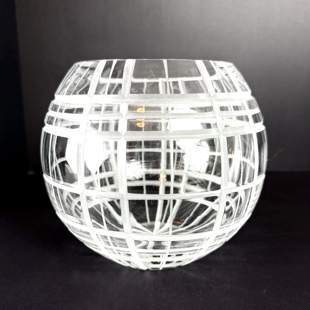 Vintage MCM Deep Cut Crystal Rose Bowl Ball Vase 6" Etched Bombay ...