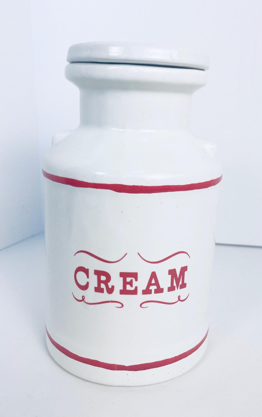 Vintage House of Webster Cream Ceramic Milk Jug Canister White and Red ...