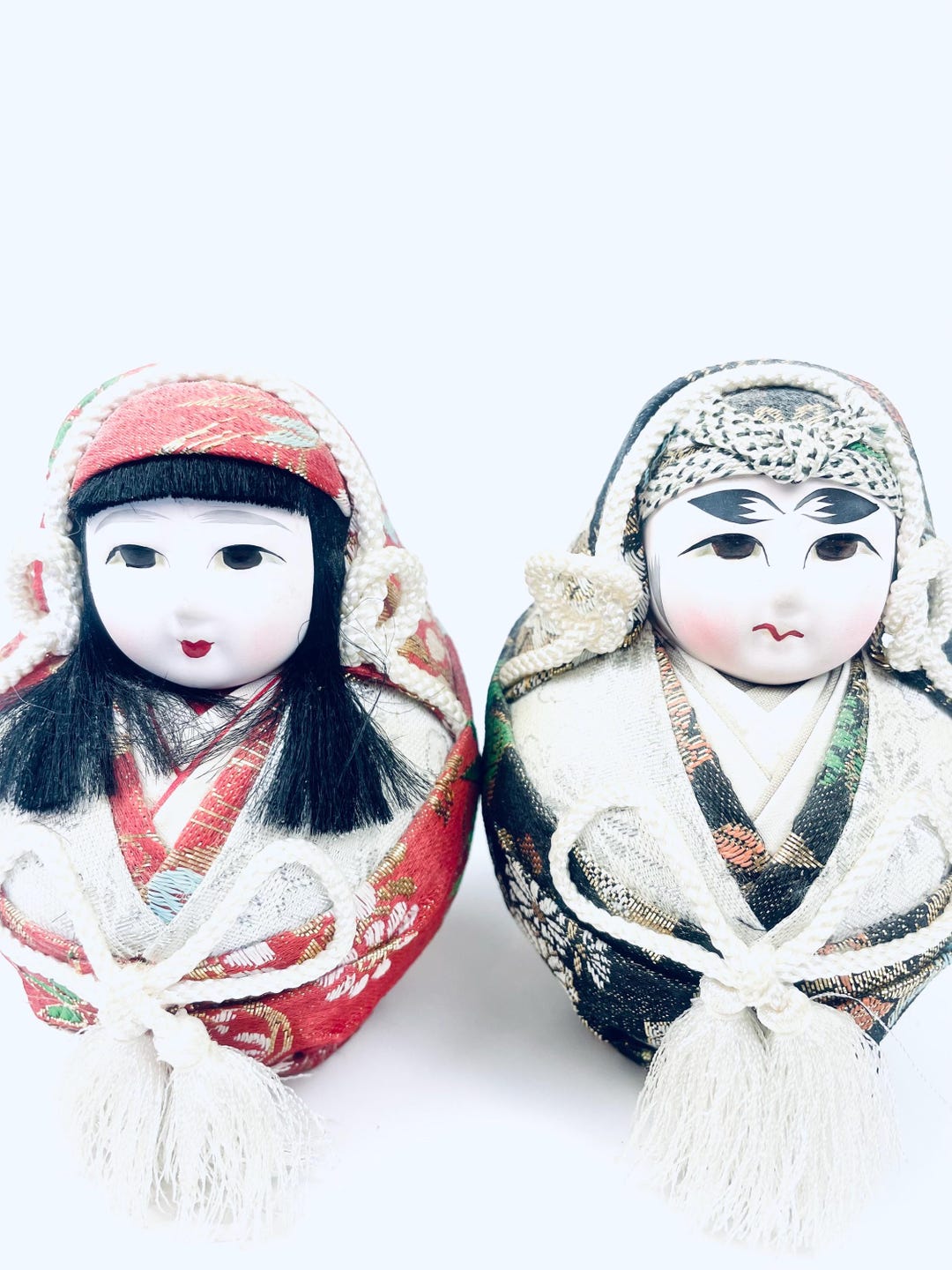 Vintage Pair Japanese Hime Daruma Dolls Hina Doll Set. Wedding Dolls ...