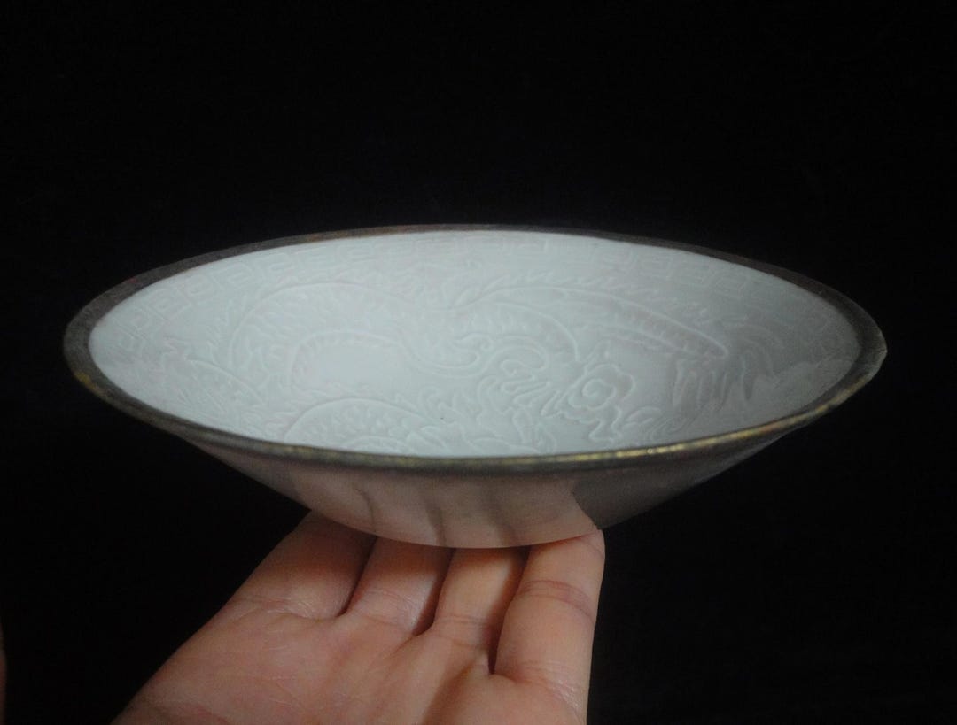 Rare Old Chinese "ding" Kiln Hand Carving Dragon White Glaze Porcelain ...