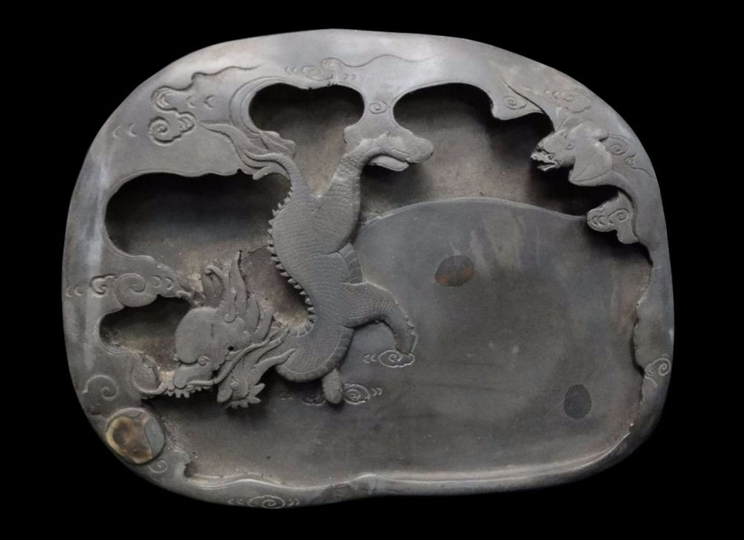 Old Chinese Inkstone Hand Carving Vivid Kylin Ink Stone With Ink Stick ...