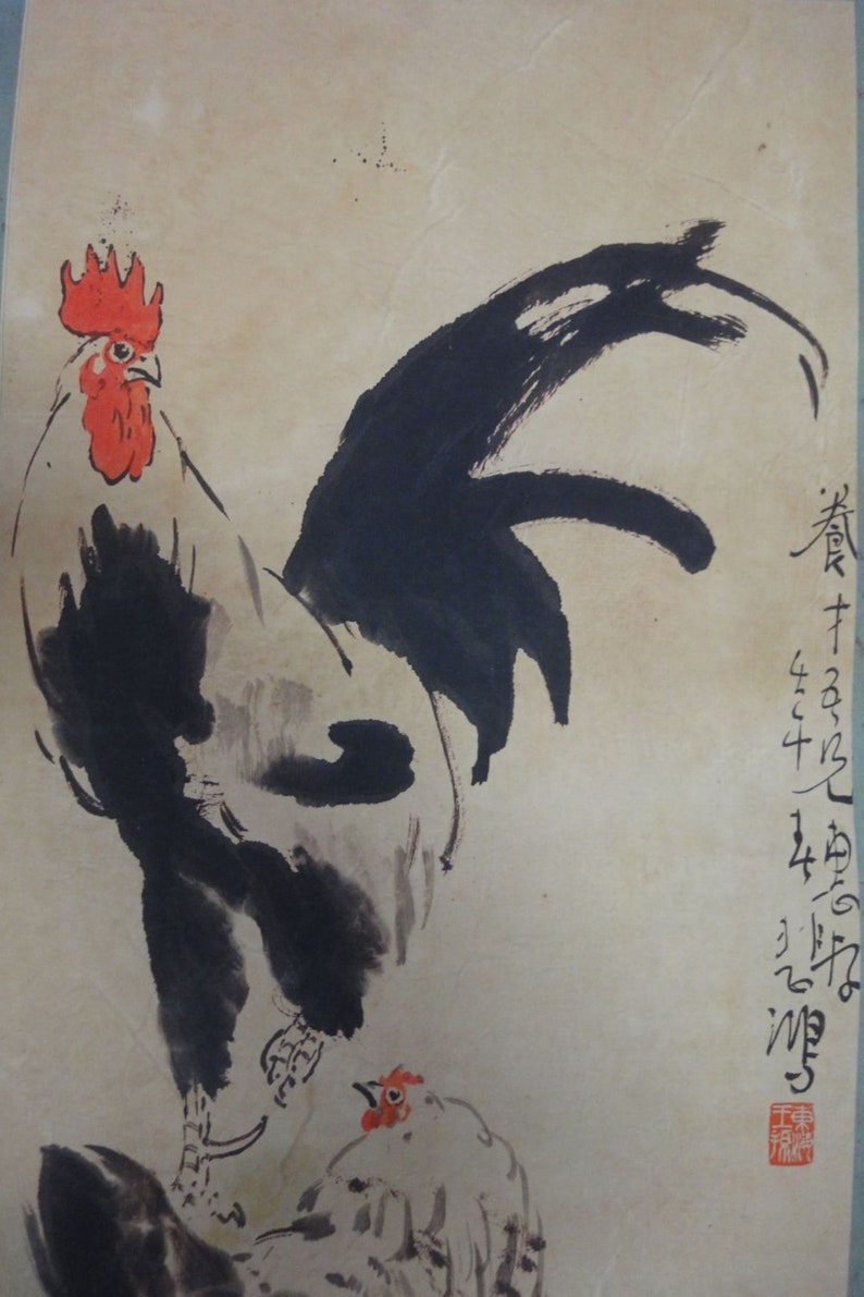 Very Large Old Chinese Hand Painting Cock and Hen xubeihong Marked - Etsy