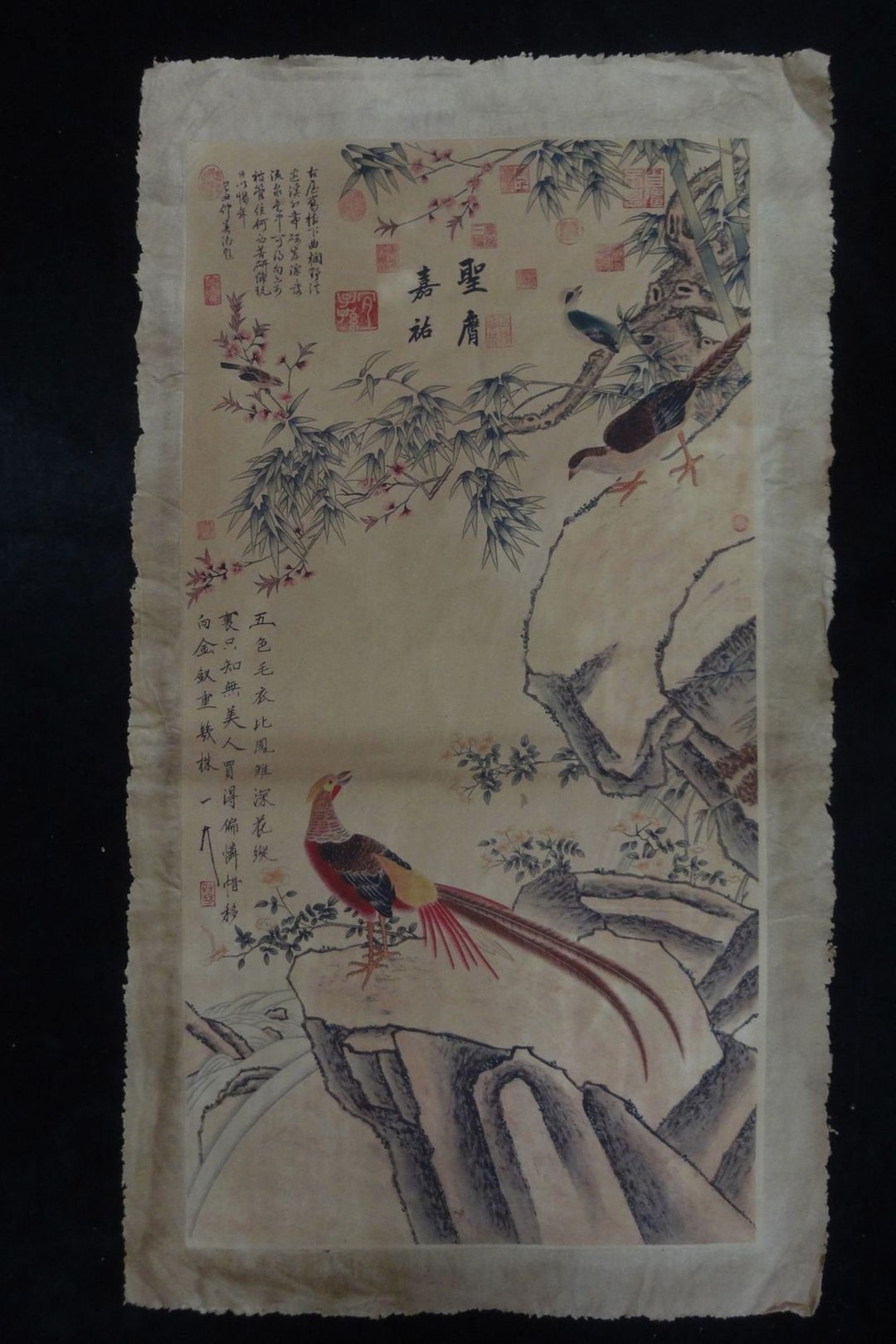 Large Chinese Old Paper Painting Beautiful Birds and - Etsy