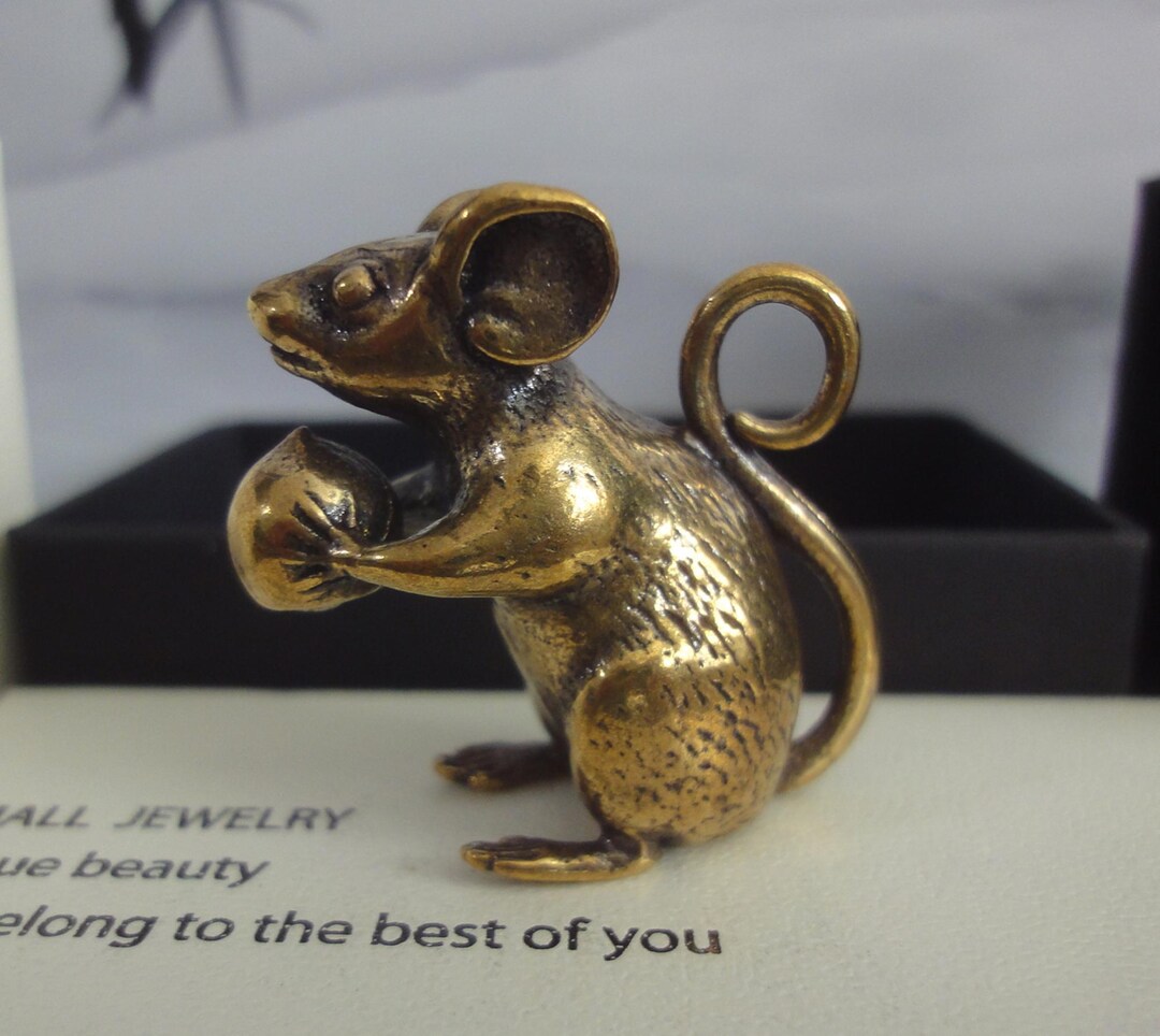 Retro Solid Brass Big Ears Mouse Statue Figurine Home Ornament With ...