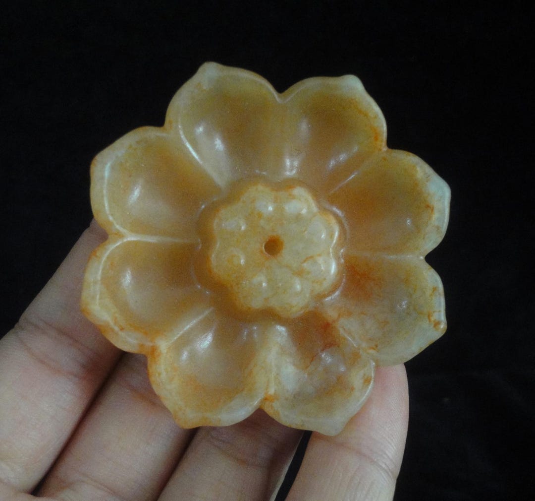Old Chinese Hand Carving Lotus Flower Yellow Jade Plate for Incense ...