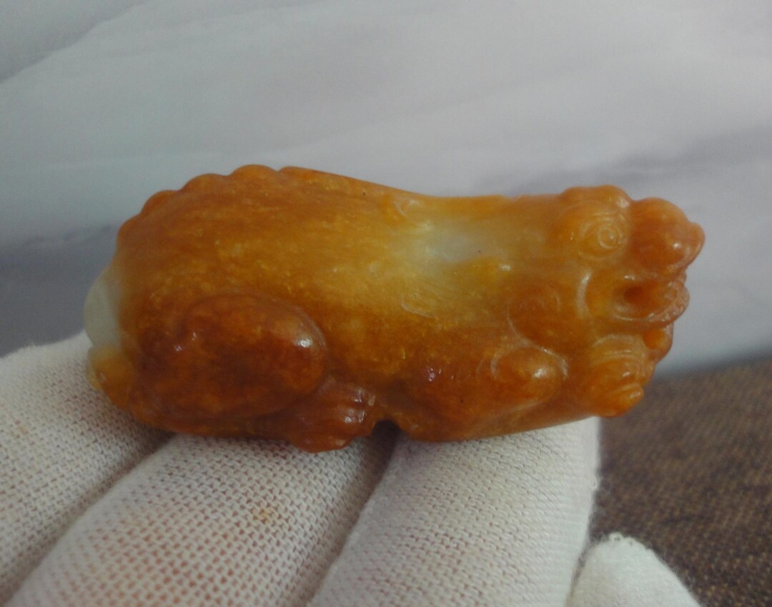 Fine Chinese Old Hand Carving Pixiu Animal Statue Yellow White Jade ...