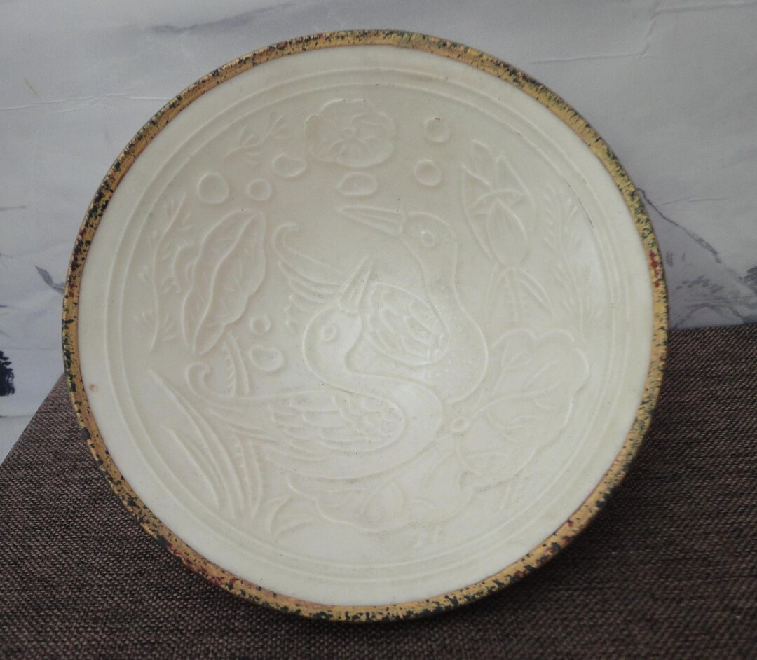 Rare Chinese Old "ding" Kiln Hand Carved Mandarin Ducks White Porcelain ...