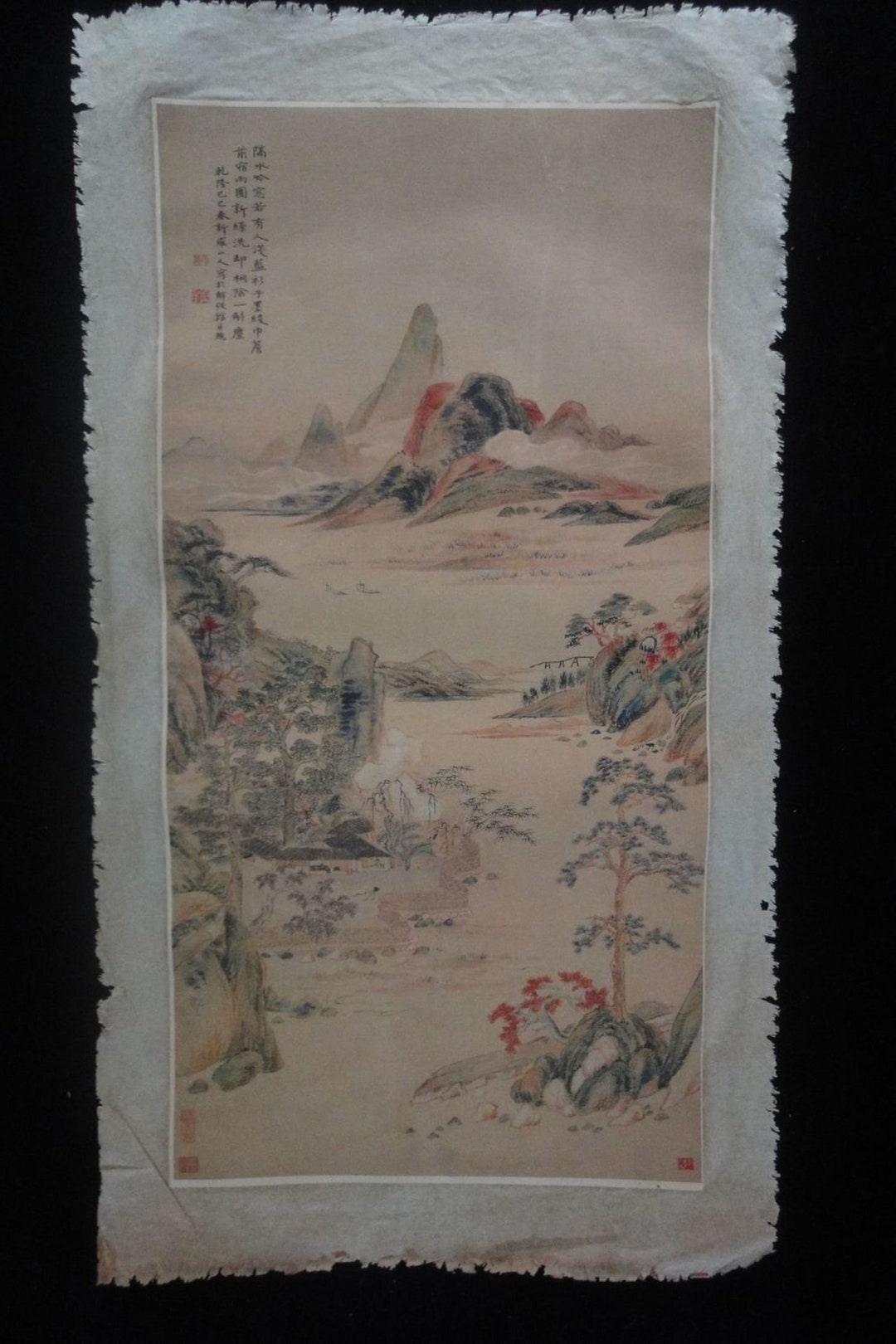 Beautiful Large Old Chinese Paper Painting Landscape "xingluoshanren ...