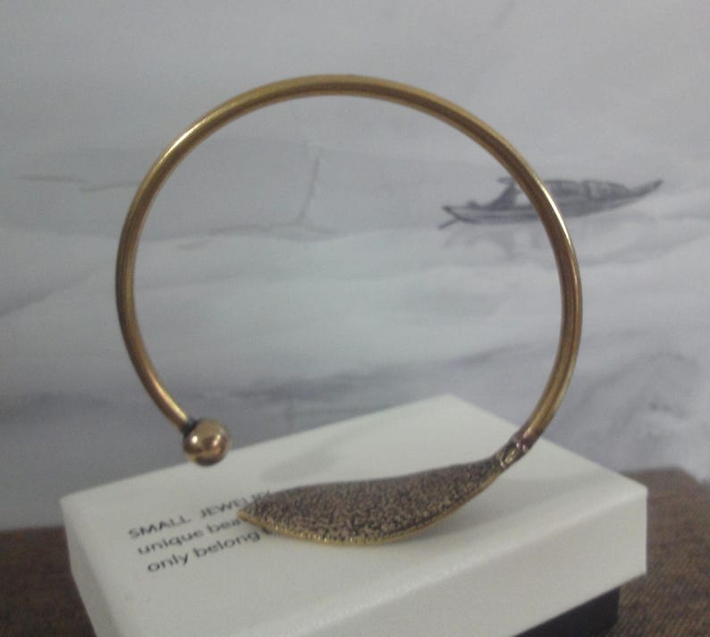 56MM Antiqued Pure Solid Brass Leaf Shape Small Bracelet Open Bangle ...