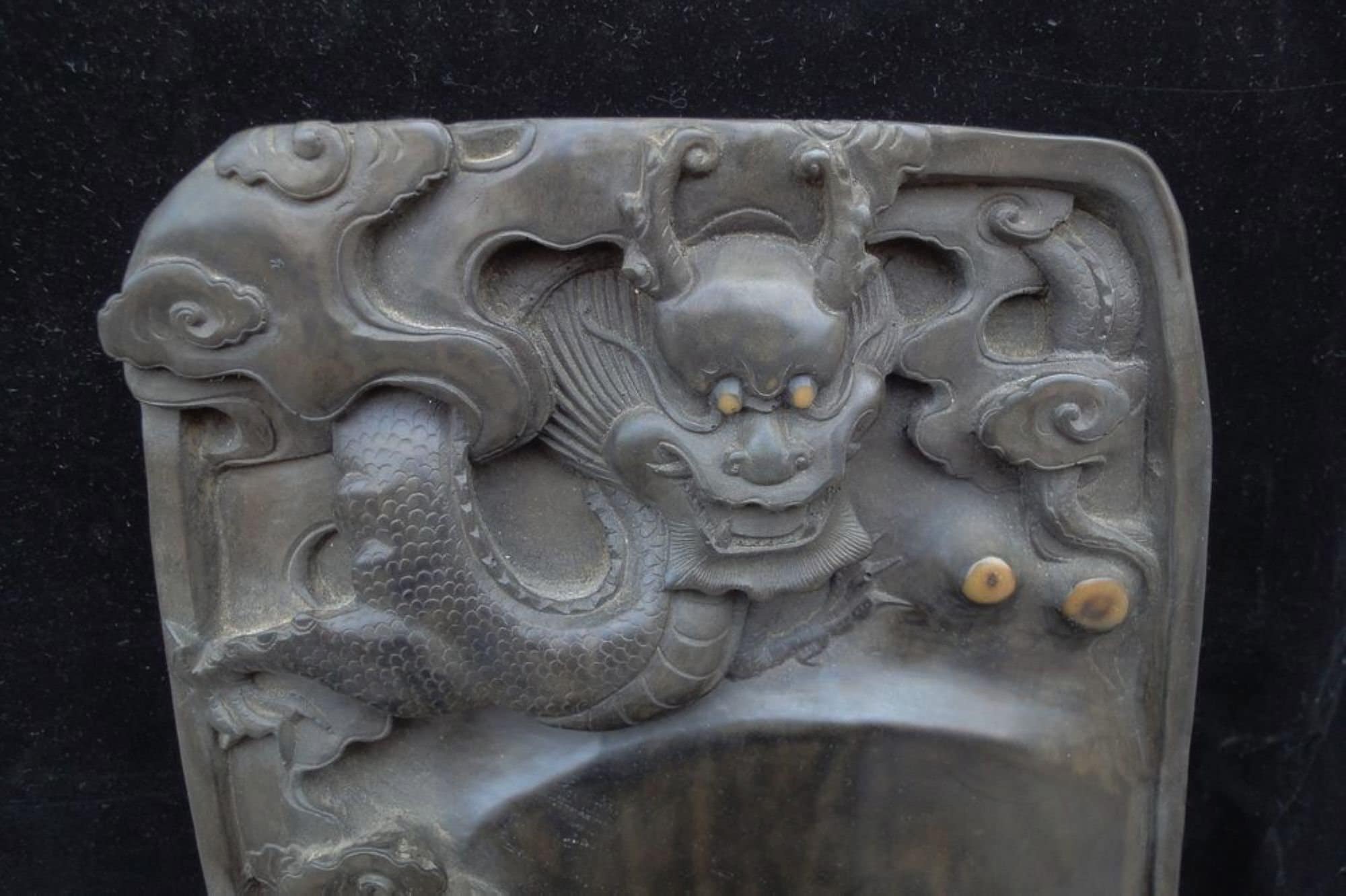 Very Large Old Chinese Inkstone Hand Carved Dragon Ink Stone and Ink ...
