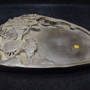 Old Chinese Heavy Ink Stone Hand Carving Figures Inkstone With Ink ...