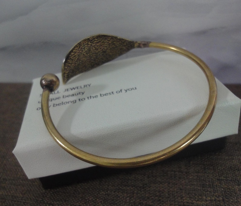56MM Antiqued Pure Solid Brass Leaf Shape Small Bracelet Open Bangle ...