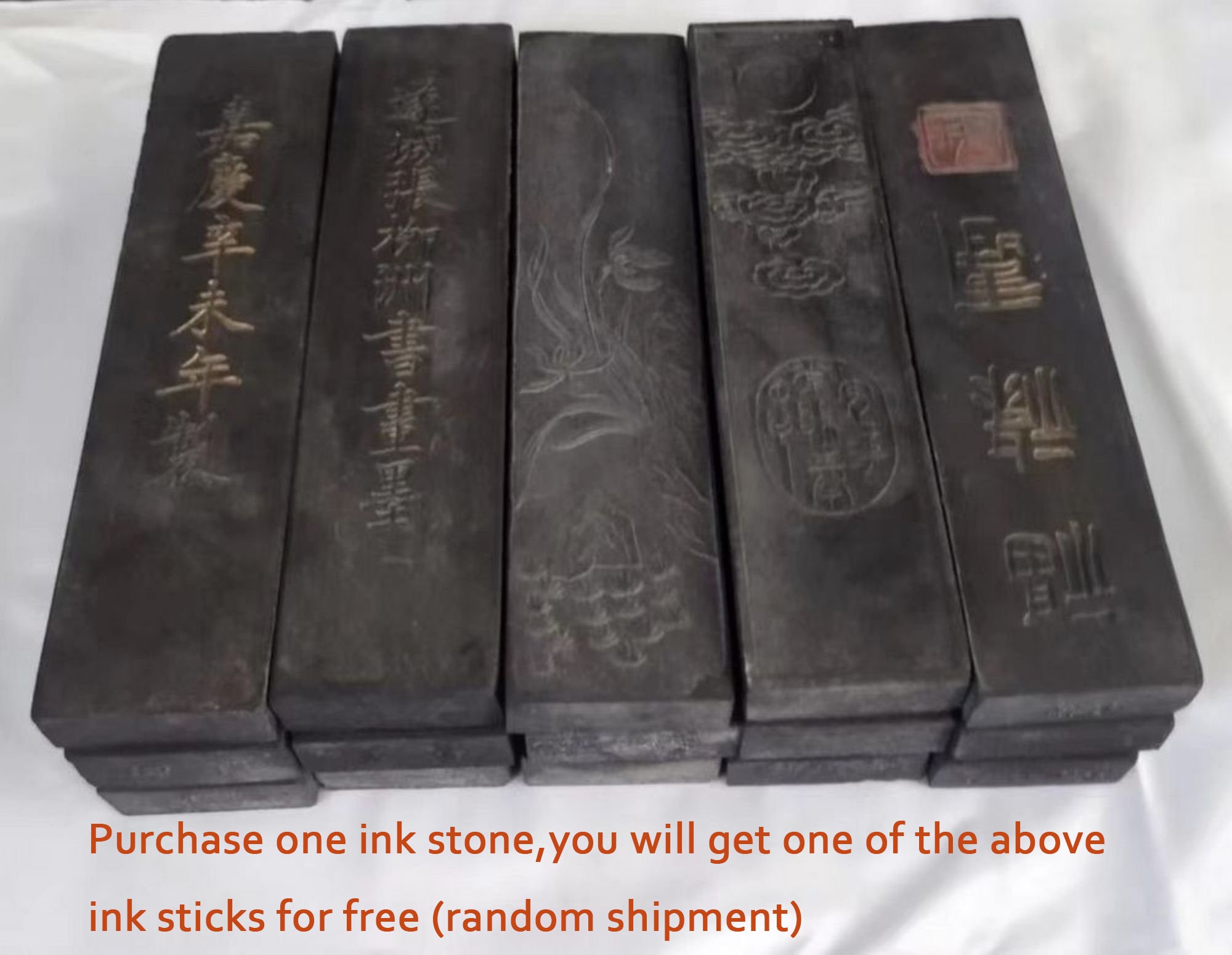 Old Chinese Inkstone Hand Carving Dragon Ink Stone Ink Slab Mark W/ Ink ...