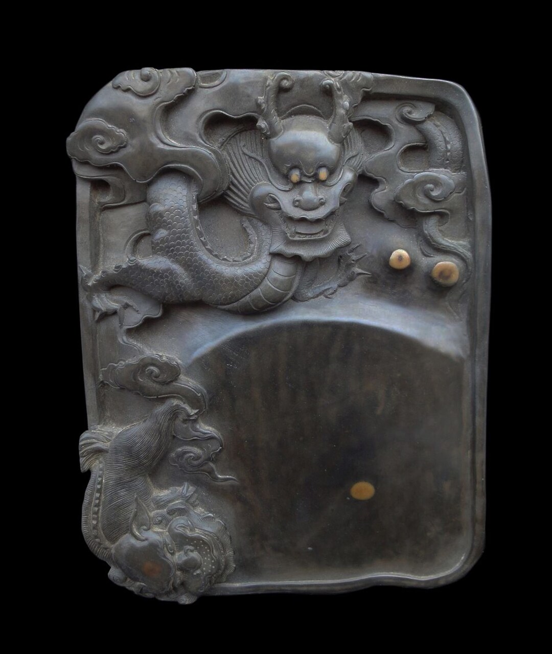 Very Large Old Chinese Inkstone Hand Carved Dragon Ink Stone and Ink ...