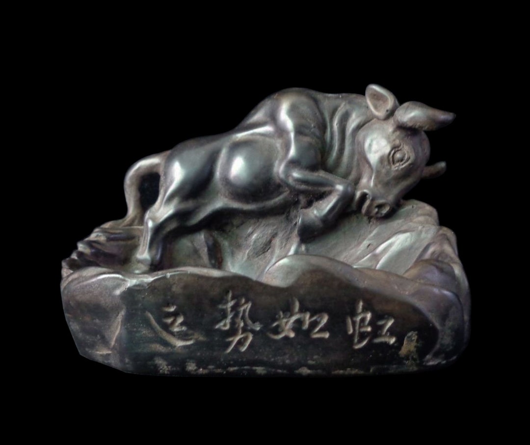 Old Chinese Ink Stone Hand Carving Cattle Inkstone With Ink Stick Mark ...