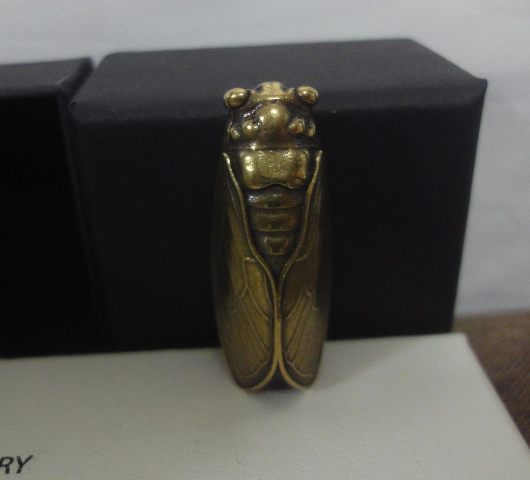 Retro Solid Brass Little Golden Cicada Figurine Statue Home Ornament ...