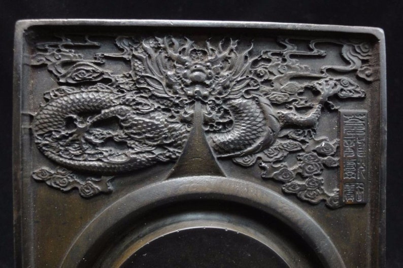 Fine Old Chinese Hand Carving Dragon Rectangle Ink Stone With Ink Stick ...
