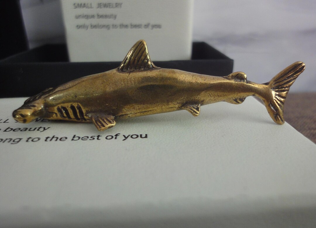 Retro Solid Brass Hammerhead Shark Fish Figurine Statue Animal Ornament ...