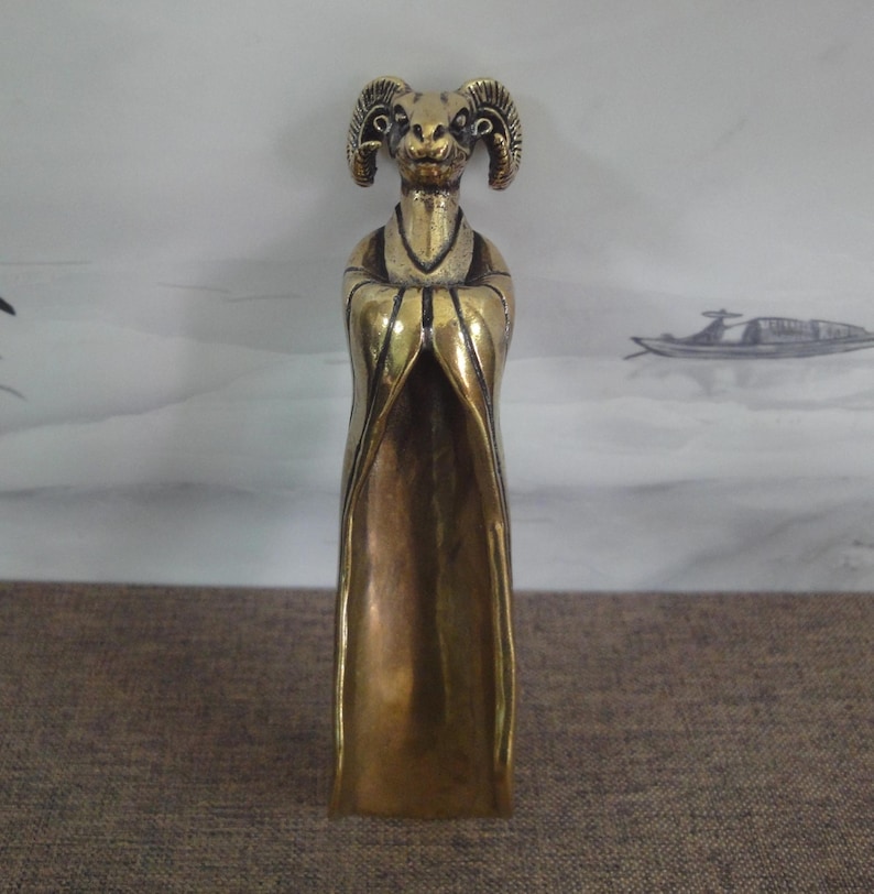 Retro Solid Brass Statue Goat Figurine Sculpture Tea Spoon Home ...