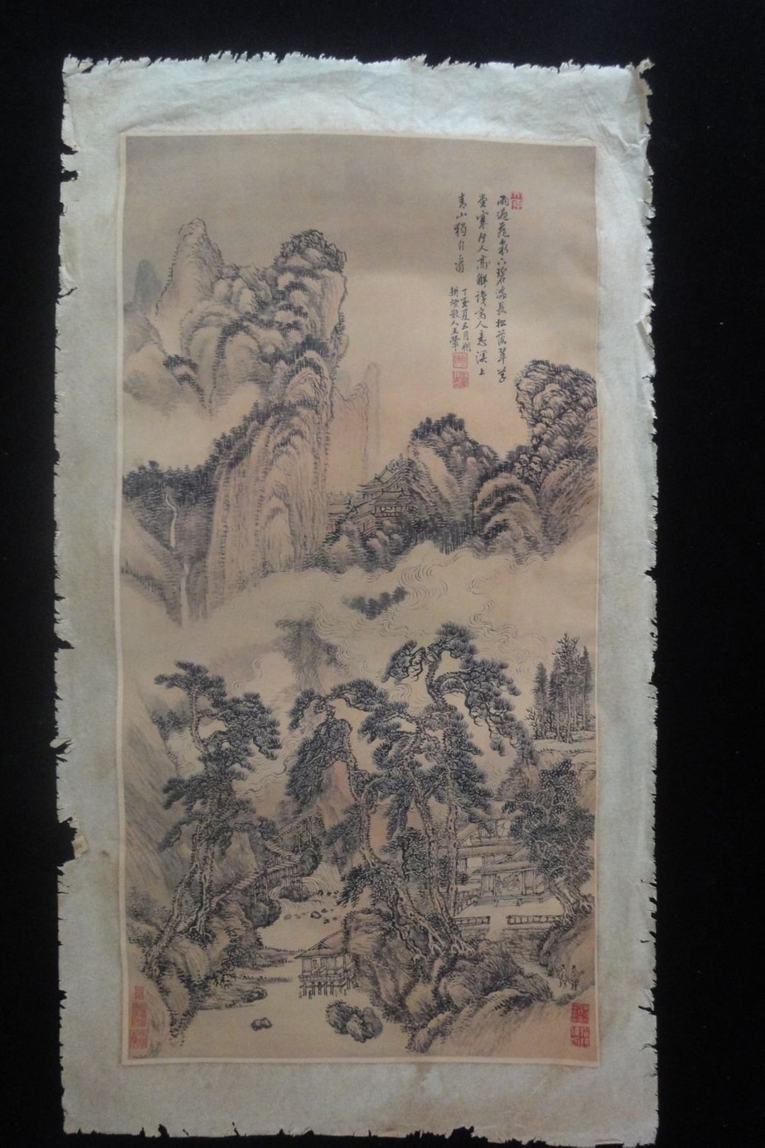 Old Large Chinese Paper Painting Mountains Landscape wanghui Marks - Etsy
