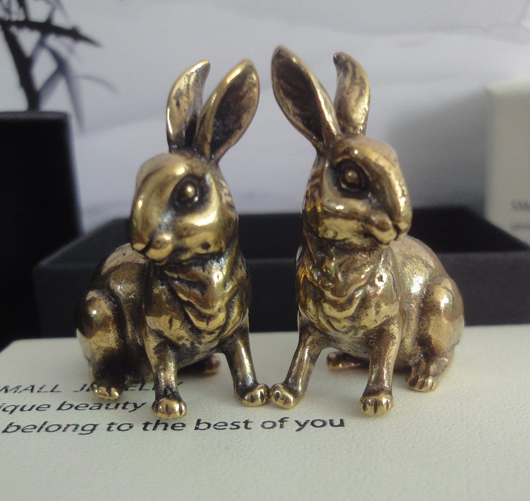Vintage Pair of Solid Brass Rabbits Animal Statues Sculptures Ornaments ...