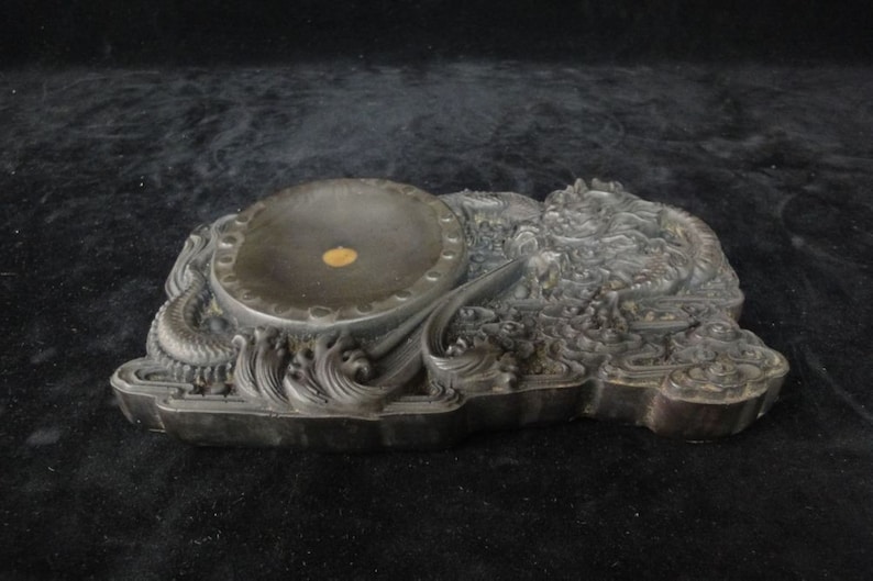 Old Chinese Inkstone Hand Carving Dragon Ink Stone Ink Slab Mark W/ Ink ...