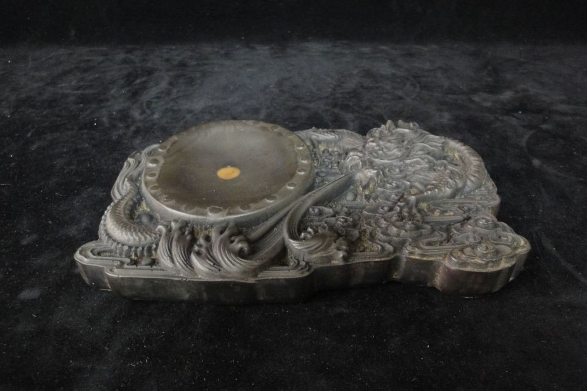 Old Chinese Inkstone Hand Carving Dragon Ink Stone Ink Slab Mark W/ Ink ...