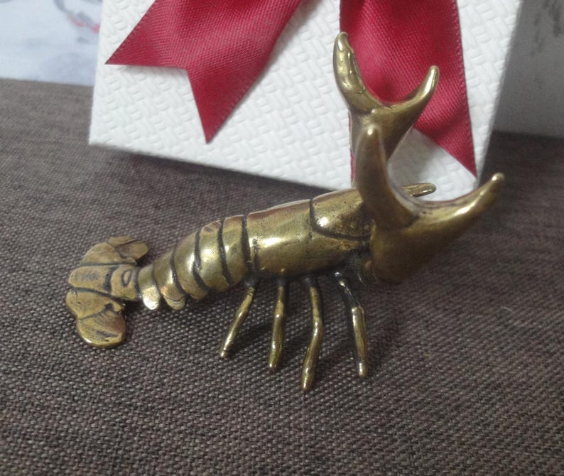 Retro Solid Brass Crawfish Statue Crayfish Pen Rest Holder With Red ...