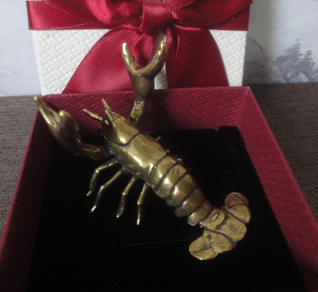 Retro Solid Brass Crawfish Statue Crayfish Pen Rest Holder With Red ...