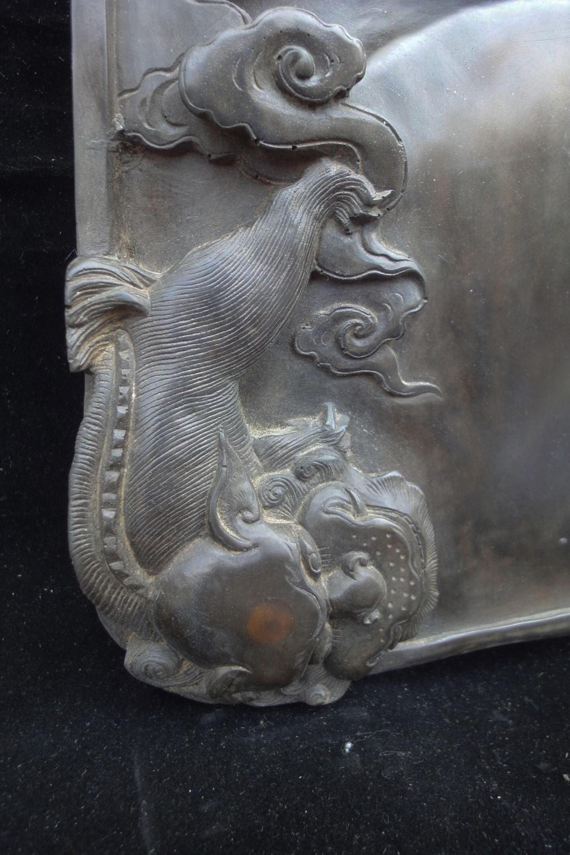 Very Large Old Chinese Inkstone Hand Carved Dragon Ink Stone and Ink ...