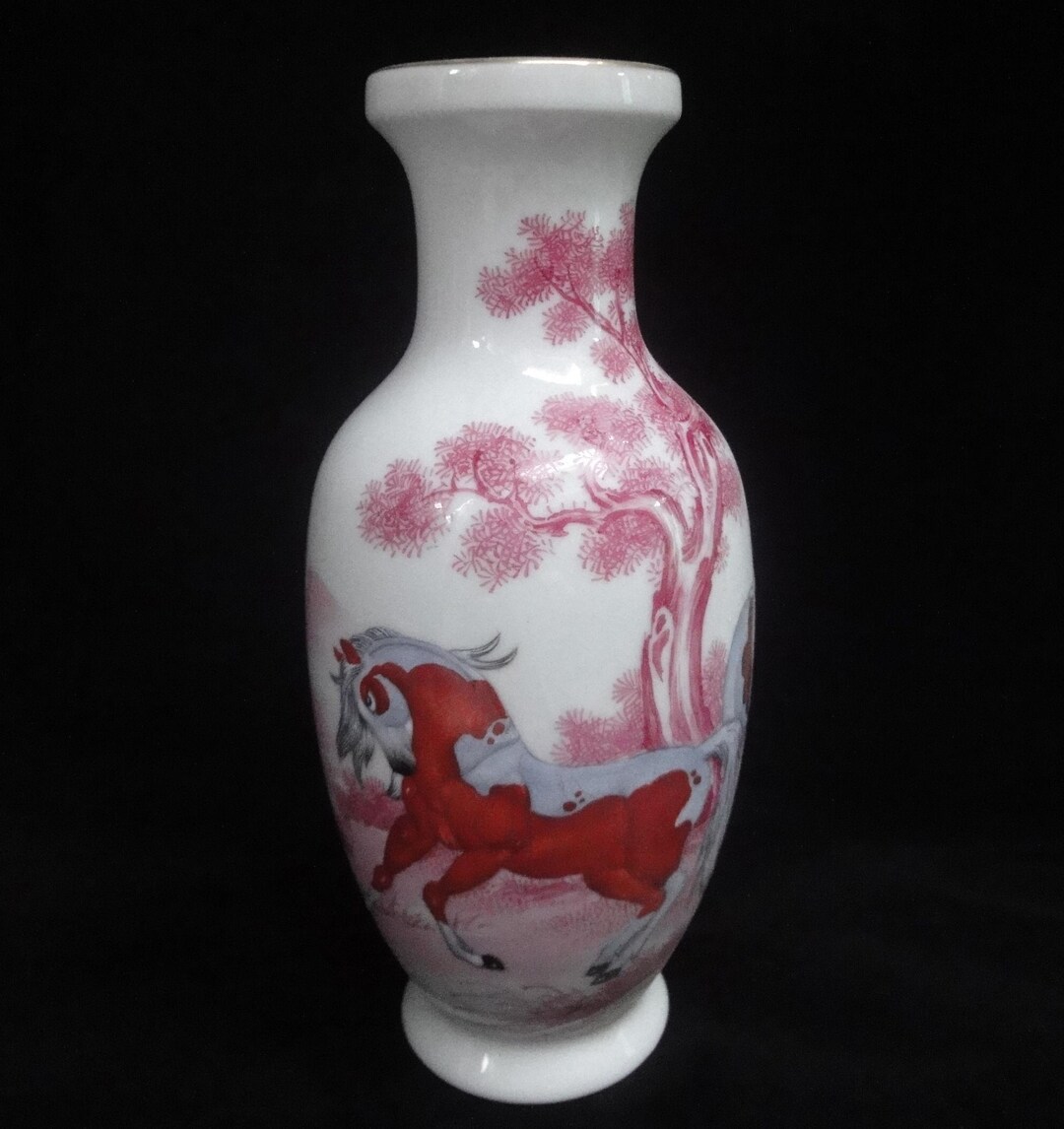 Rare Chinese Antique Porcelain Vase Hand Painted Strong Horses ...