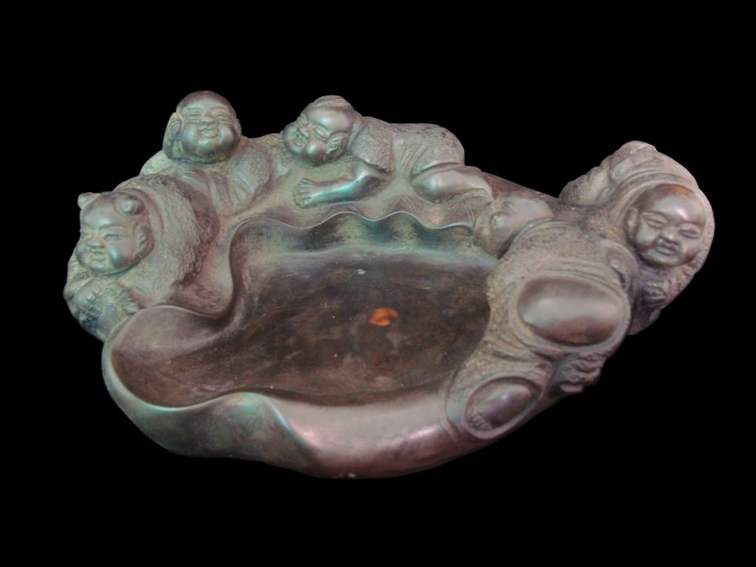 Large Old Chinese Inkstone Hand Carving Five Lovely Kids Ink Stone With ...
